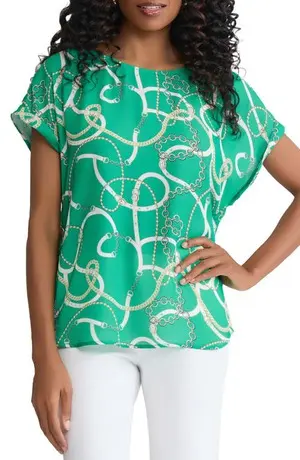 Jones New York Chain Print Side Button Top - Kelly Multi