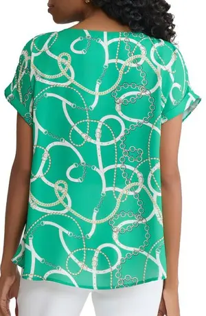Jones New York Chain Print Side Button Top - Kelly Multi