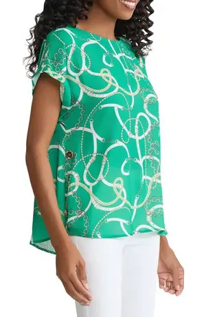 Jones New York Chain Print Side Button Top - Kelly Multi