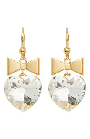 Tory Burch Crystal Heart And Bow Drop Earrings - Tory Gold/crystal