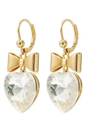 Tory Burch Crystal Heart And Bow Drop Earrings