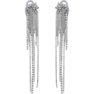 AREA Long Messy Chain Drop Earrings - Clear Crystal/silver