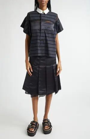 Sacai Striped Cropped Cotton Shirt - Black/navy