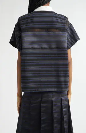 Sacai Striped Cropped Cotton Shirt - Black/navy