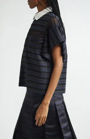 Sacai Striped Cropped Cotton Shirt - Black/navy
