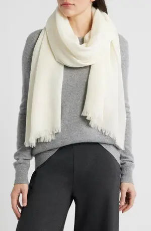 Vince Check Cashmere & Wool Scarf - White