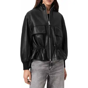 ALLSAINTS Flor Leather Peplum Jacket - Black