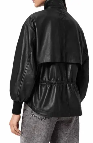 ALLSAINTS Flor Leather Peplum Jacket - Black