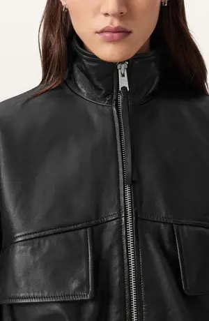 ALLSAINTS Flor Leather Peplum Jacket - Black