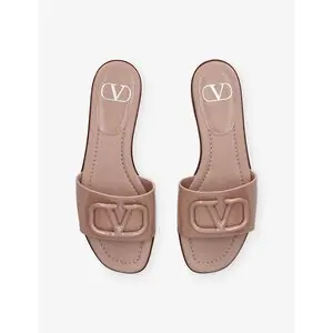 Valentino Garavani Vlogo Signature Patent-leather Slides - Blush