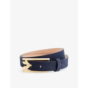 Victoria Beckham Dorian Double Pin-buckle Suede Belt - Navy