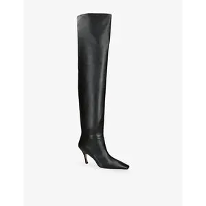 Amina Muaddi Jamie 80 Leather Thigh-high Boots - Black
