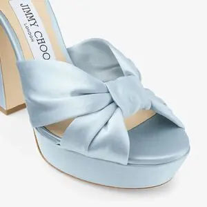 JIMMY CHOO Heloise 120 Satin Platform Sandals - Ice Blue