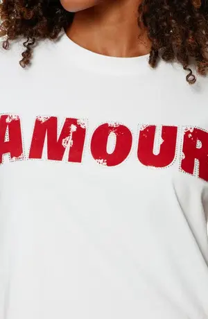 Sanctuary Embellished Organic Cotton T-shirt - White/cherry Lacquer