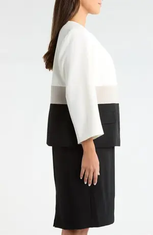 KASPER Colorblock Open-front Cardigan Jacket