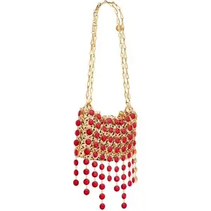 Rabanne 1969 Crystal Embellished Shoulder Bag - Gold/ruby Red