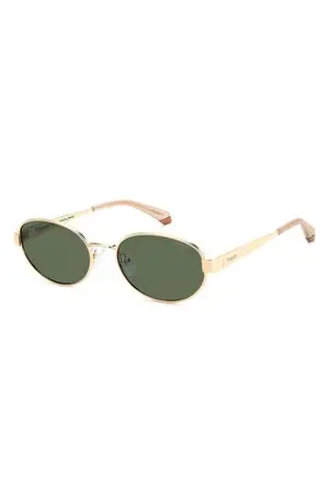 POLAROID 55mm Polarized Oval Sunglasses - Rose Gold/green Pz