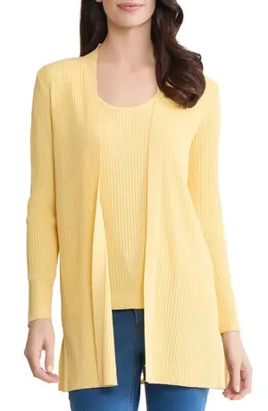 Jones New York Sutton Open Front Rib Knit Cardigan Cornsilk