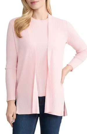 Jones New York Sutton Open Front Rib Knit Cardigan - Petal Pink