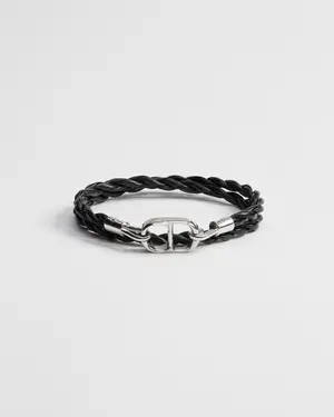 Dior Cd Icon Woven Leather Double Bracelet - Black Calfskin And Silver-finish Brass