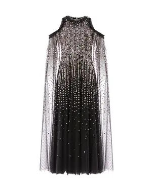 NEEDLE & THREAD Moonlight Sequin Cape Sleeve Ankle Gown - Graphite/metallic