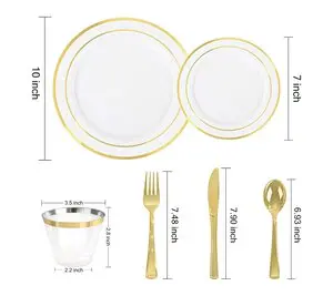ELAMA 600 Pc Disposable Dinnerware Set For 100 In White Gold