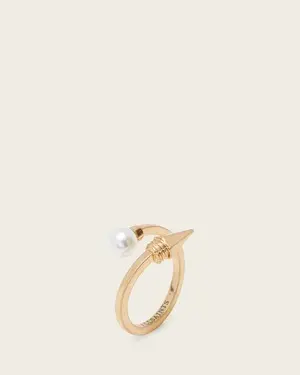 ALLSAINTS Hazel Pearl Ring - Warm Brass