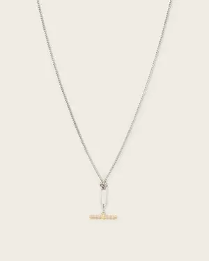 ALLSAINTS April T-bar Necklace - Warm Silver/brass