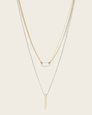 ALLSAINTS April Double Chain Necklace - Warm Silver/brass