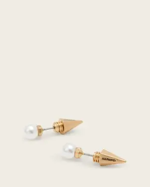 ALLSAINTS Hazel Small Pearl Stud Earrings - Warm Brass