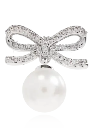 SELF-PORTRAIT Bow Crystal Pearl Stud Earrings - Silver