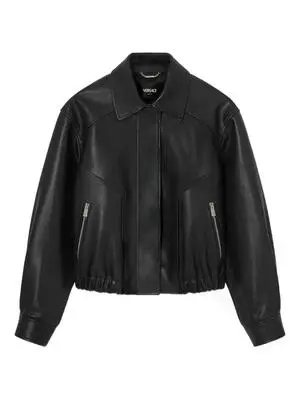 Versace Buffalo Leather Zip Jacket - Black