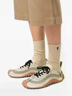 AMI Paris Cotton Crew Socks With De Coeur Embroidery - Neutrals