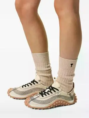 AMI Paris Cotton Crew Socks With De Coeur Embroidery - Neutrals