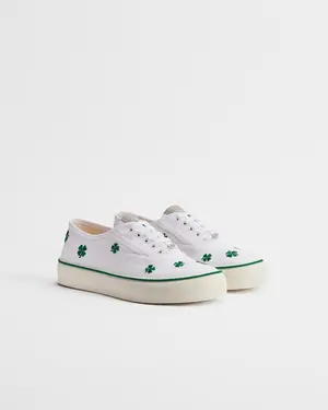 Dior Saltwind Sneaker - White Cotton Embroidered With Bright Green Dior Clover Motif