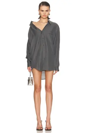 Alexander Wang Off-shoulder Silk Shirt Dress - Thunder Grey