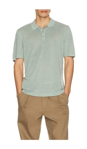 Onia Linen Sweater Polo In Olive