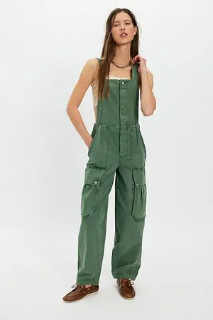Free People Brentwood Overalls - Aged Green