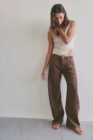 Free People Highland Low-rise Bowed Jeans - Java Bean