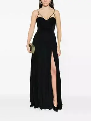 Elisabetta Franchi Lamé-effect Jersey Maxi Dress With Gold Plaque Belt - Black