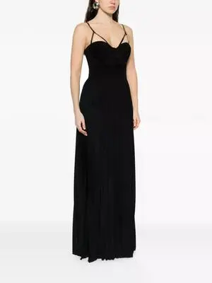 Elisabetta Franchi Lamé-effect Jersey Maxi Dress With Gold Plaque Belt - Black