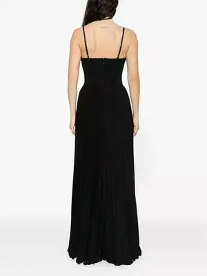 Elisabetta Franchi Lamé-effect Jersey Maxi Dress With Gold Plaque Belt - Black