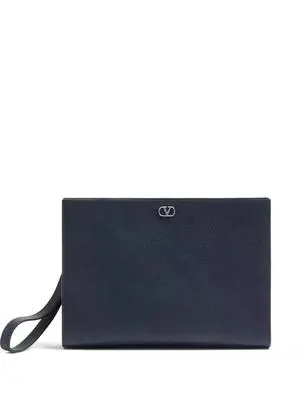 Valentino Garavani Grained Leather Vlogo Signature Clutch - Blue