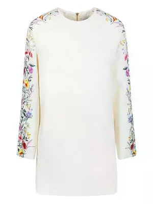 Max Mara Floral-embroidered Raglan-sleeve Mini Dress - White