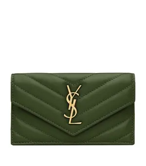 Saint Laurent Leather Cassandre Fragments Flap Card Holder - Green