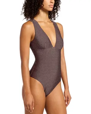 JETS Plunge Neck Shine Swimsuit