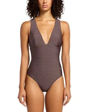 JETS Plunge Neck Shine Swimsuit