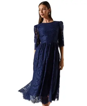 Coast Lace Short Sleeve Midi Dress - Navy