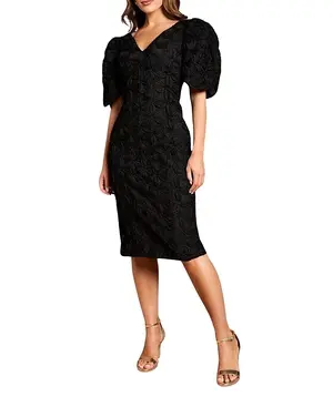 Coast Floral Pleated Sleeve Pencil Dress - Black