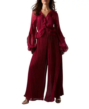 Coast Soft Chiffon Frill Jumpsuit - Berry